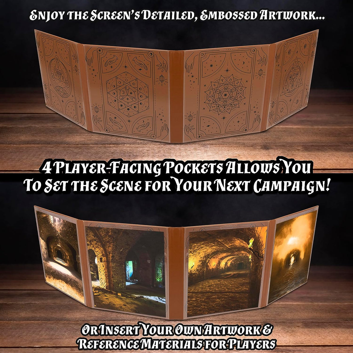 Faux Leather Double-Sided DM Screen – 8-Pocket Folding GM Screen with ...