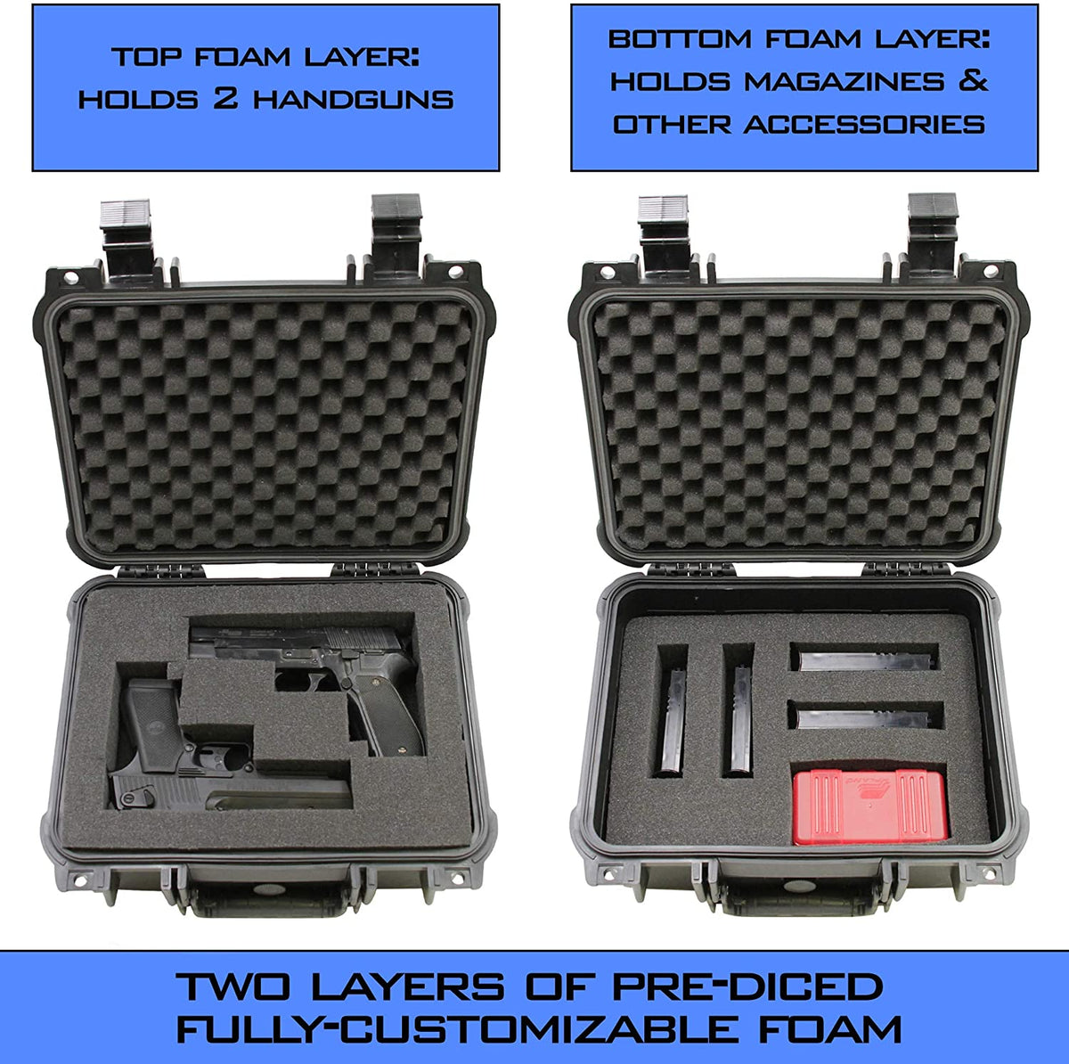CASEMATIX 13" Hard Case for 2 Handguns - Waterproof & Shockproof 2 ...